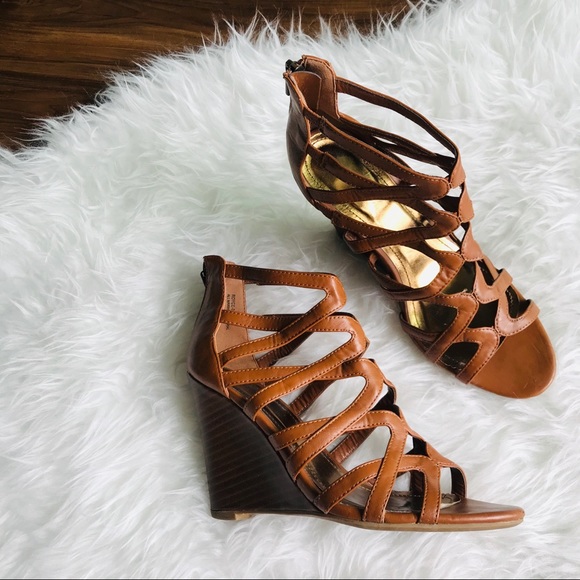Shoes | Tan Wedges Caged Heels Caged Wedges | Poshmark